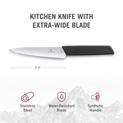 Victorinox 6.9013.15B Swiss Modern Chef's Knife Essential Kitchen Tool Cuts Everything From Meat to Fruit and Vegetables Straight Blade in Black, 5.9 inches