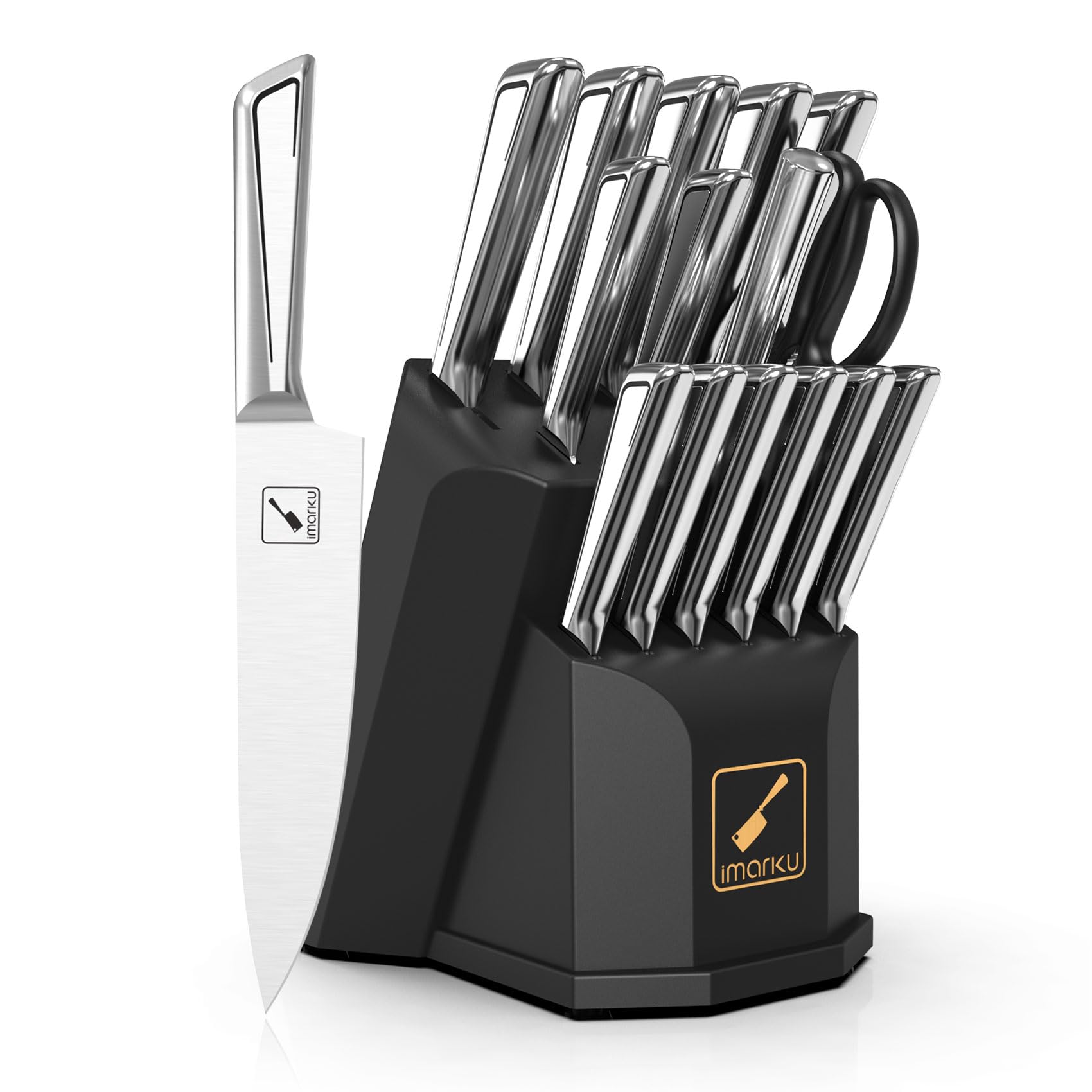 Knife Set, imarku 16 PCS Kitchen Knife Set with Block, High Carbon Stainless Steel Ultra Sharp Knife Block Set with Hollow Handle and Removable Block, Dishwasher Safe Kitchen Knives