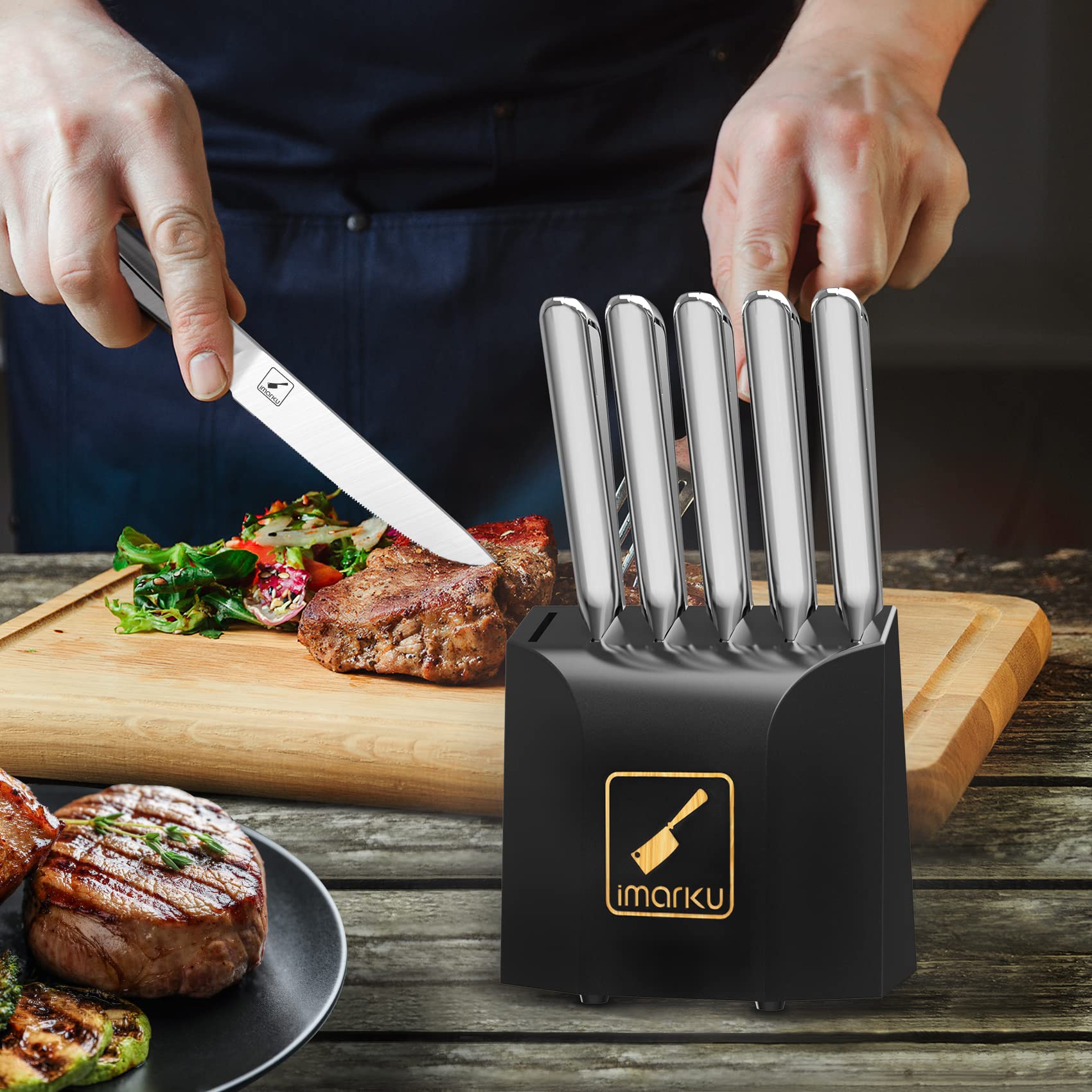 Knife Set, imarku 16 PCS Kitchen Knife Set with Block, High Carbon Stainless Steel Ultra Sharp Knife Block Set with Hollow Handle and Removable Block, Dishwasher Safe Kitchen Knives