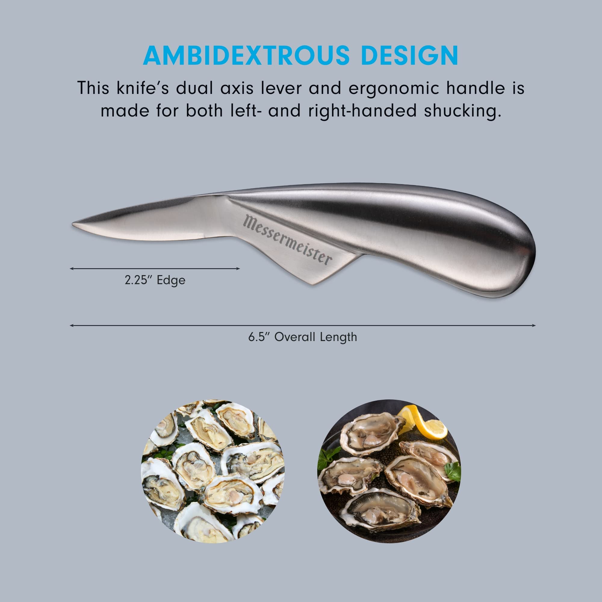 Messermeister 6.5-Inch Oyster Knife - Surgical Stainless Steel & “Thumb Fin” Grip - Safe, Efficient & Easy to Clean