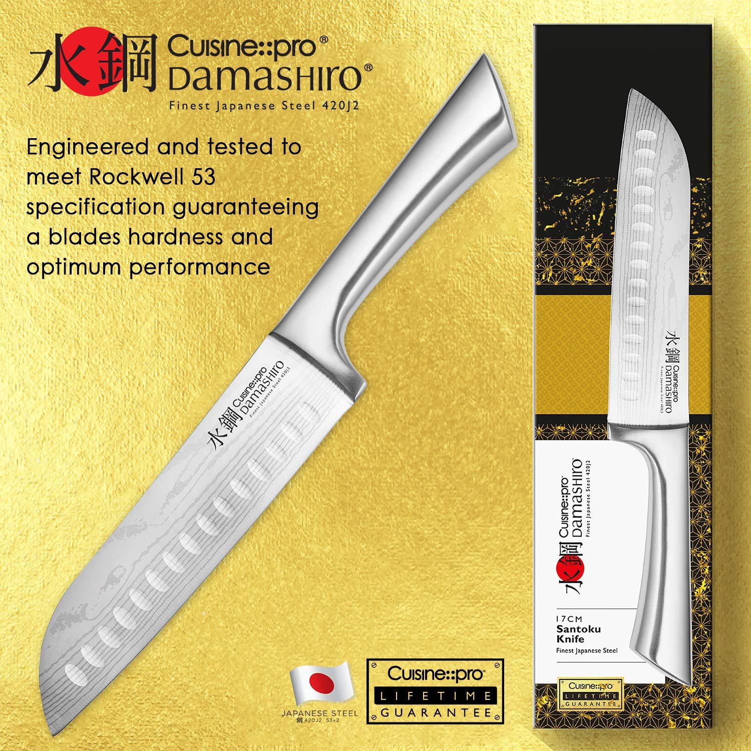 Santoku Knife, 6.5Inch - Damashiro by Cuisine::pro - Perfect for Slicing, Dicing and Mincing - Crafted from Japanese Steel