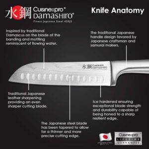 Santoku Knife, 6.5Inch - Damashiro by Cuisine::pro - Perfect for Slicing, Dicing and Mincing - Crafted from Japanese Steel