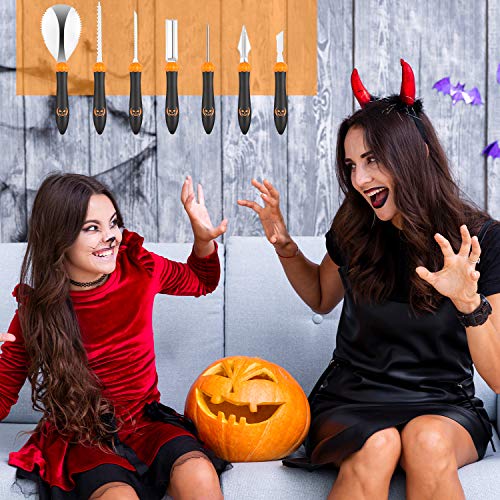 KDKD Pumpkin Carving Kit 7Pcs Halloween Professional Sculpting, Cutting and Carving Knife Supplies for Jack-O-Lanterns,Balck Easy Grip handle with Orange Pumpkin Pattern.