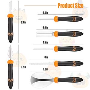 KDKD Pumpkin Carving Kit 7Pcs Halloween Professional Sculpting, Cutting and Carving Knife Supplies for Jack-O-Lanterns,Balck Easy Grip handle with Orange Pumpkin Pattern.