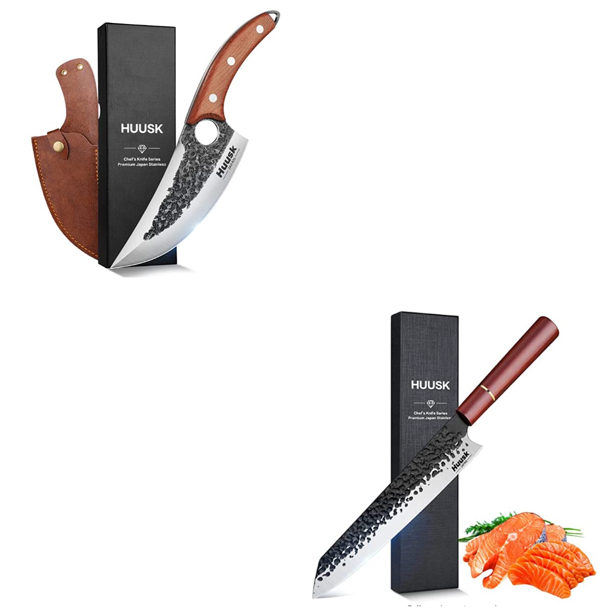 Huusk Knife Japan Kitchen Upgraded Viking Knives with Sheath Bundle with Chef Knife Professional 9"