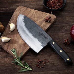 HDMD Serbian Chef Knife 7.5 Inch Meat Cleaver with Gift Box Cleaver Knife for Meat Cutting Hand Forged Knives High Carbon Steel Butcher Knife Full Tang Kitchen Cleaver Knife for Home, Camping