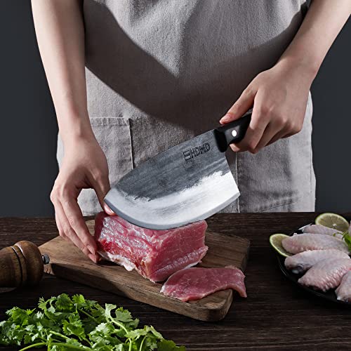 HDMD Serbian Chef Knife 7.5 Inch Meat Cleaver with Gift Box Cleaver Knife for Meat Cutting Hand Forged Knives High Carbon Steel Butcher Knife Full Tang Kitchen Cleaver Knife for Home, Camping