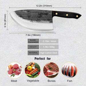 HDMD Serbian Chef Knife 7.5 Inch Meat Cleaver with Gift Box Cleaver Knife for Meat Cutting Hand Forged Knives High Carbon Steel Butcher Knife Full Tang Kitchen Cleaver Knife for Home, Camping