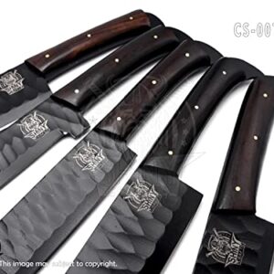 SHINY CRAFTS | Handmade Forged Black Coated Kitchen Knife Set with Wangi wood handle and Damascus Steel Blade, Chef’s Knives set with Leather Pouch Roll and Razor-Sharp Blade (CS-13)