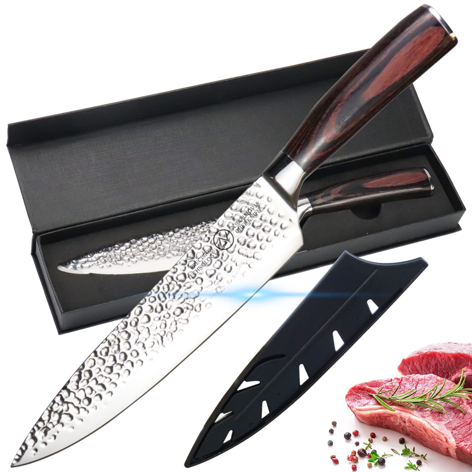 ANTINIVES Chef Knife, 8 Inch Pro Kitchen Knife Dishwasher Safe, High Carbon Stainless Steel Sharp Chef's Knife with Ergonomic Wood Handle and Gift Box