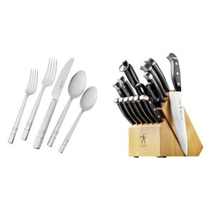 henckels flatware set, 65-pc, clear + henckels premium quality 15-piece knife set with block