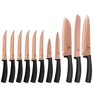 berlinger haus 11 piece knife set, eco friendly knives set for kitchen, cooking knives with ergonomic handles, sharp cutting stainless steel chef knife set, rose gold