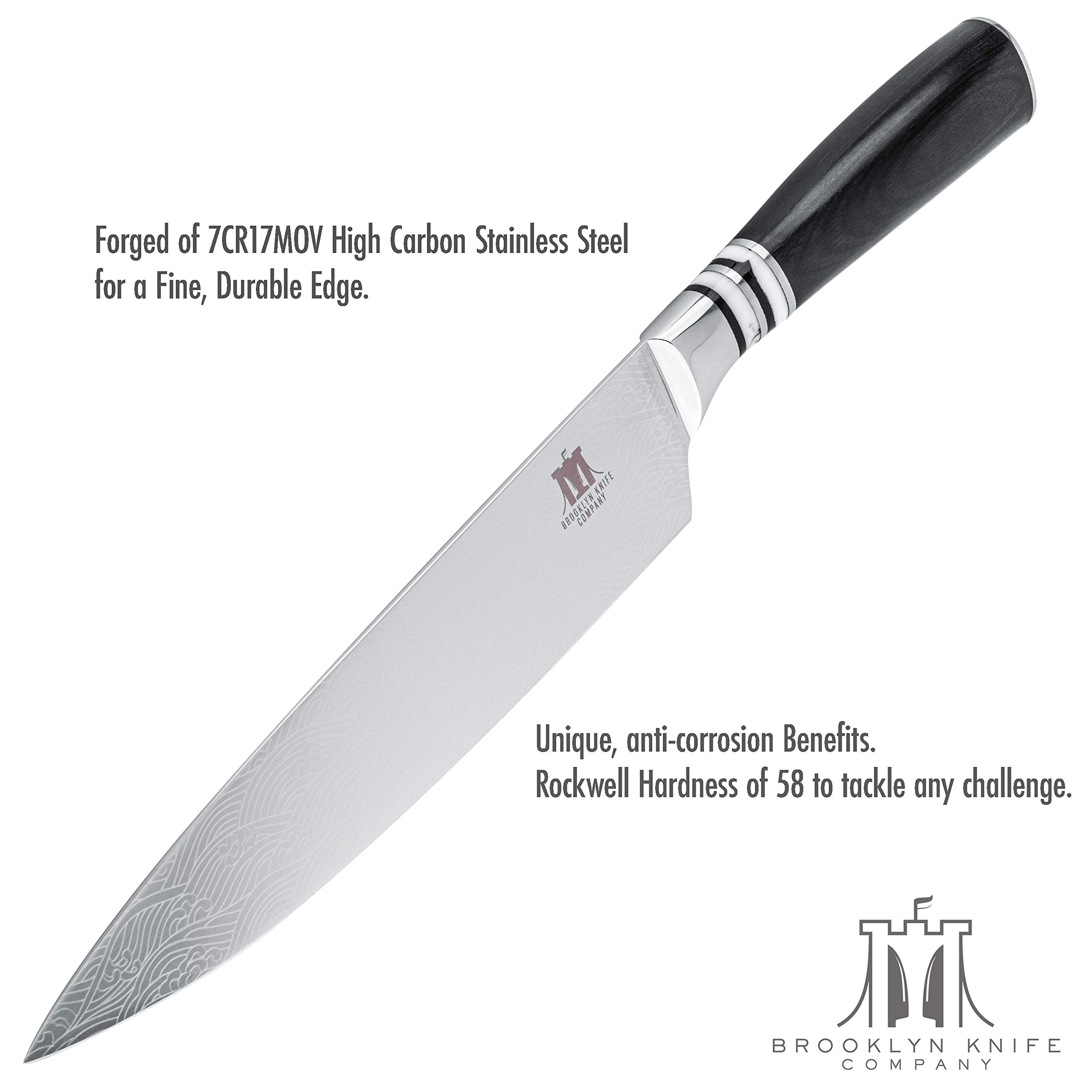 Brooklyn Knife Co. Chef Knife - Japanese Seigaiha Series - Etched High Carbon Steel 8-Inch