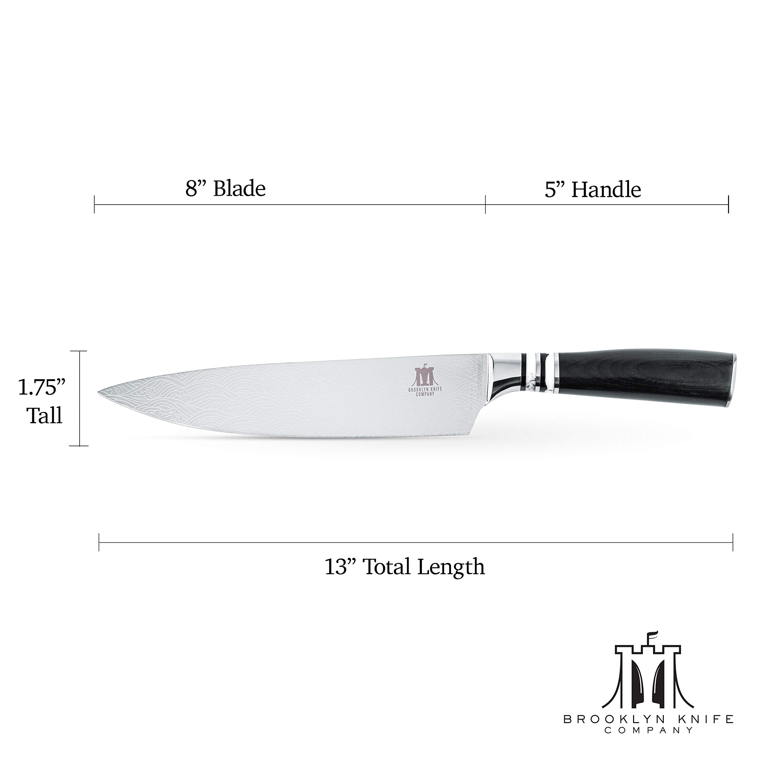 Brooklyn Knife Co. Chef Knife - Japanese Seigaiha Series - Etched High Carbon Steel 8-Inch