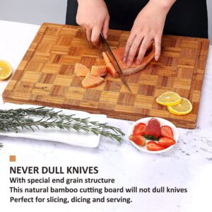 MC69W 20 Pieces German Stainless Steel Knives Block Set with Built-in Sharpener + MCW12 Bamboo Cutting Board(Large, 17"x12"x1")