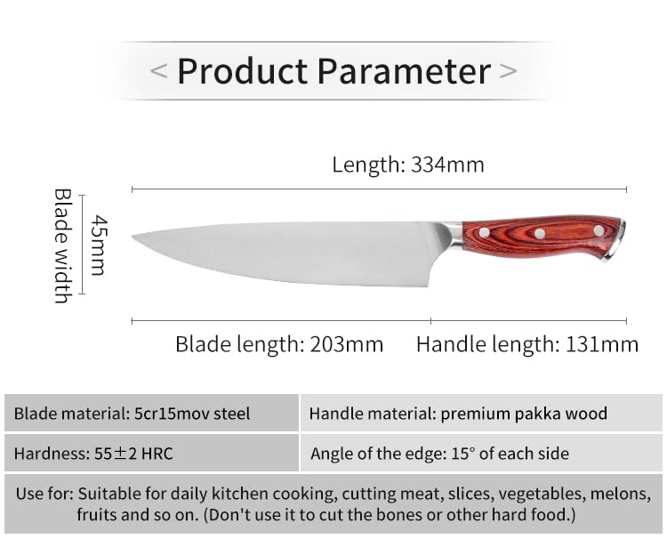 Chef knife Steel-8 Inch -German Stainless Steel In High Carbon Professional Kitchen Knife Sharp Paring Knife With Ergonomic Handle,Kitchen Gadgets and Gift