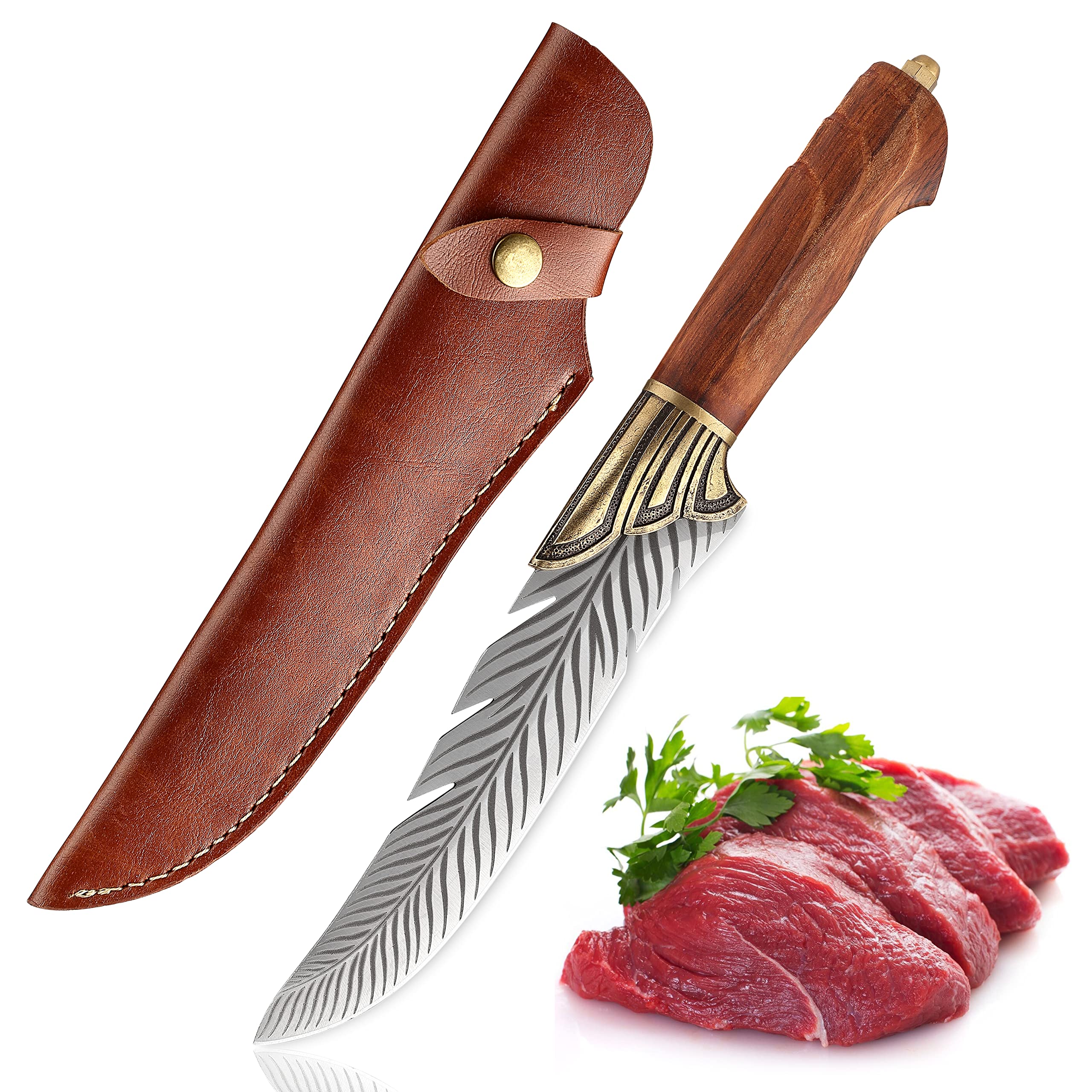 Hand Forged Kitchen Knife with Ultra-Sharp German Steel Blade - 5.51-inch Blade Fillet Knife with Wooden Handle – Premium Skinning Knife for Outdoors, BBQ, Camping