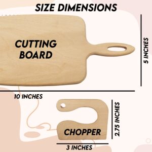 Wooden Kids Chopper Set Cutting Board and Safe Wooden Kids Knife Natural Thick Montessori Knife for Kids Toddlers Kitchen Tools Vegetable and Fruit Cutter Cooking 2Pcs