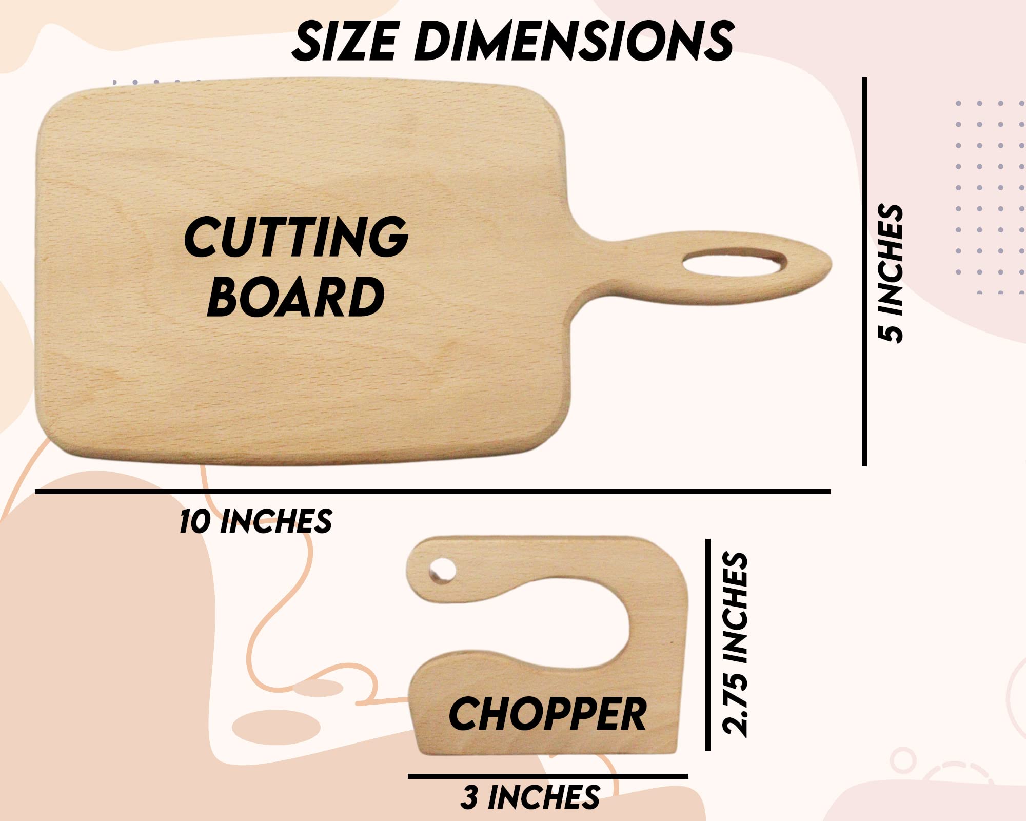 Wooden Kids Chopper Set Cutting Board and Safe Wooden Kids Knife Natural Thick Montessori Knife for Kids Toddlers Kitchen Tools Vegetable and Fruit Cutter Cooking 2Pcs