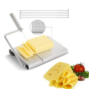 LinaLife Cheese Slicer Blade Wire Cutter Cake Board Butter Slicer Tool Stainless Steel Cheese Slicers for Block Cheese Heavy Duty, Stainless Steel Cheese Slicer with 5 Replacement Wires