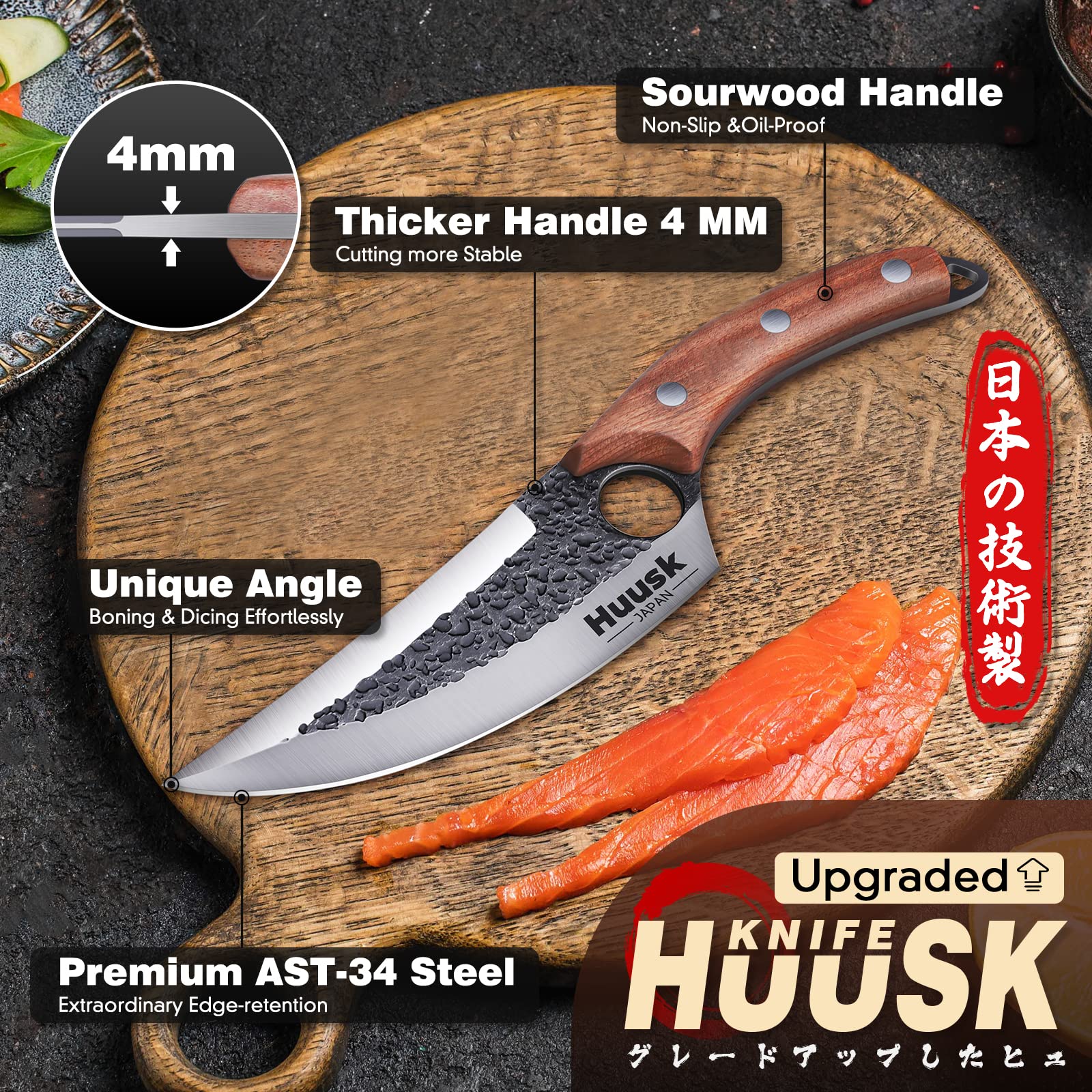 Huusk Upgraded 5.51 Inch Chef Knives Bundle with Small Meat Knife with Leather Sheath and Gift Box