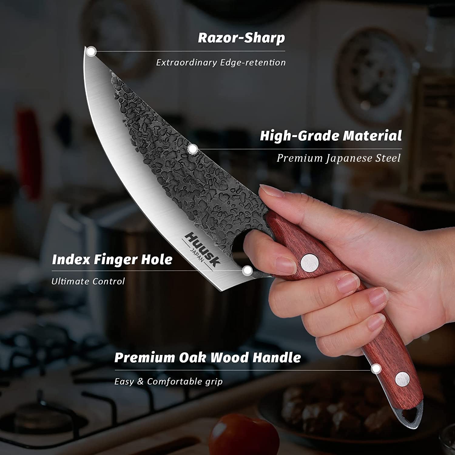 Huusk Hand Forged Boning Knife for Meat Cutting Bundle with Butcher Meat Cleaver Japan Kitchen Knife for Home, Outdoor, Camping Thanksgiving Christmas Gifts