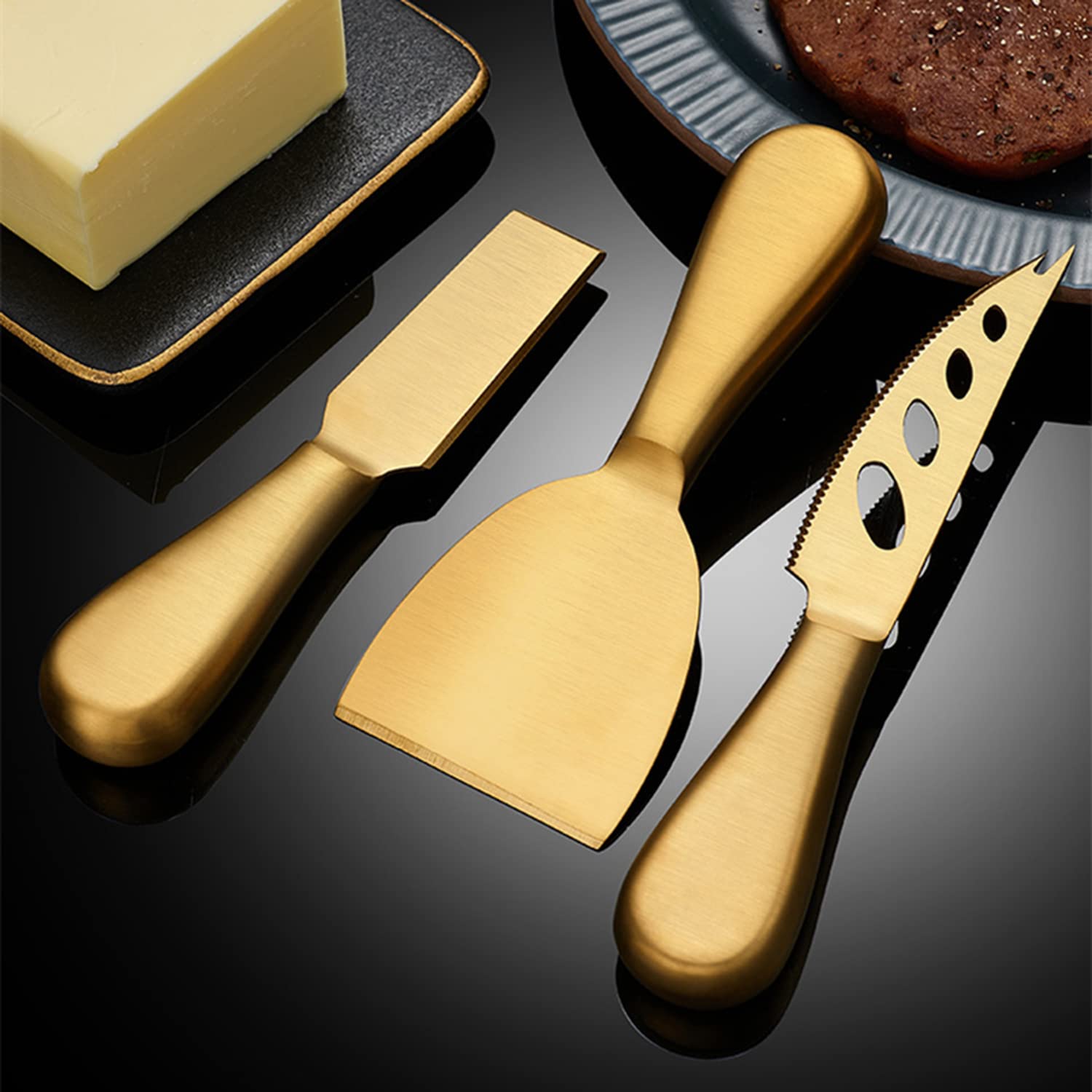 FPXRNG 6 Piece Cheese Knife Set Stainless Steel Cheese Tools with Cheese Slicer and Cheese Cutters for Kitchen, Black