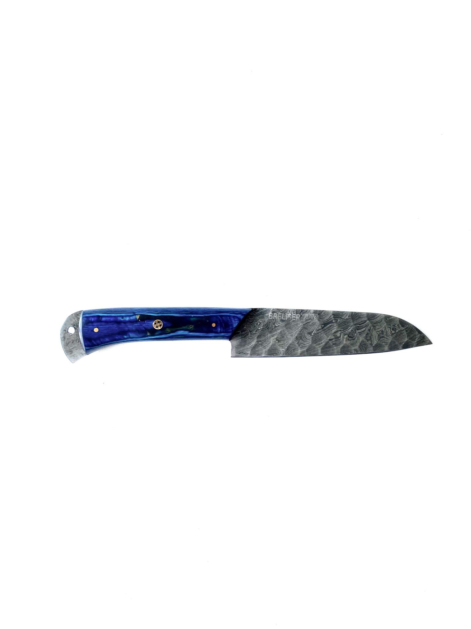 Breliser 3-Piece Diamond-Hammered Damascus Knife Set, Blue Pakkawood Handle - Chef, Santoku, Paring - Leather Knife Roll - Knife Care Kit