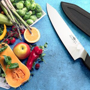 Dalstrong Chef Knife - 8.5 inch - Quantum 1 Series - Ultra-Sharp - American Forged BD1N-VX Hyper Steel - Carbon Fibre G10 Hybrid Handle - Premium Kitchen Knife - Leather Sheath