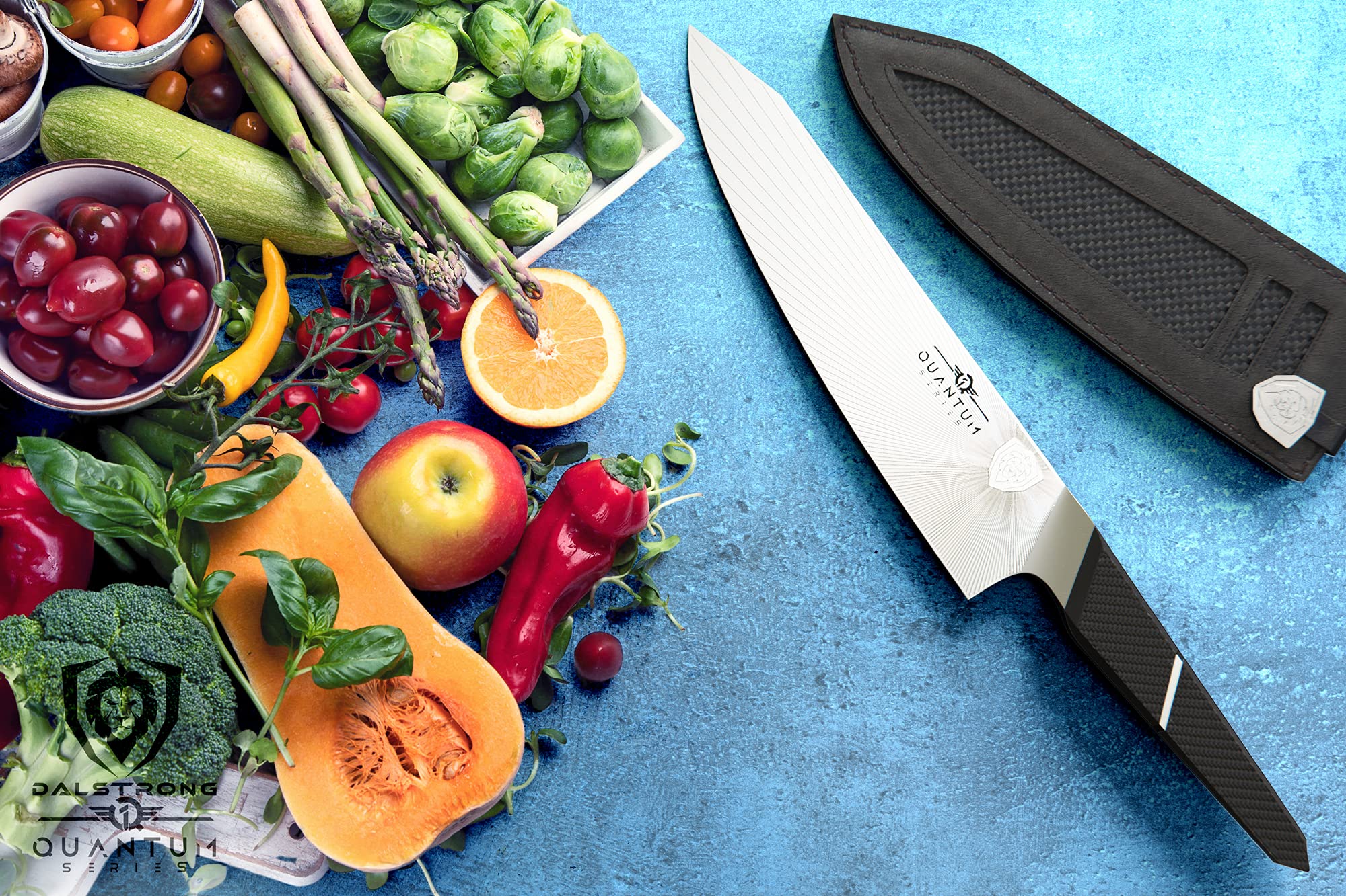 Dalstrong Chef Knife - 8.5 inch - Quantum 1 Series - Ultra-Sharp - American Forged BD1N-VX Hyper Steel - Carbon Fibre G10 Hybrid Handle - Premium Kitchen Knife - Leather Sheath