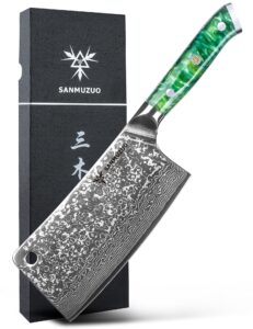 sanmuzuo chopping knife - 7 inch cleaver knife- xuan series - vg10 damascus steel kitchen knife - resin handle (jade green)