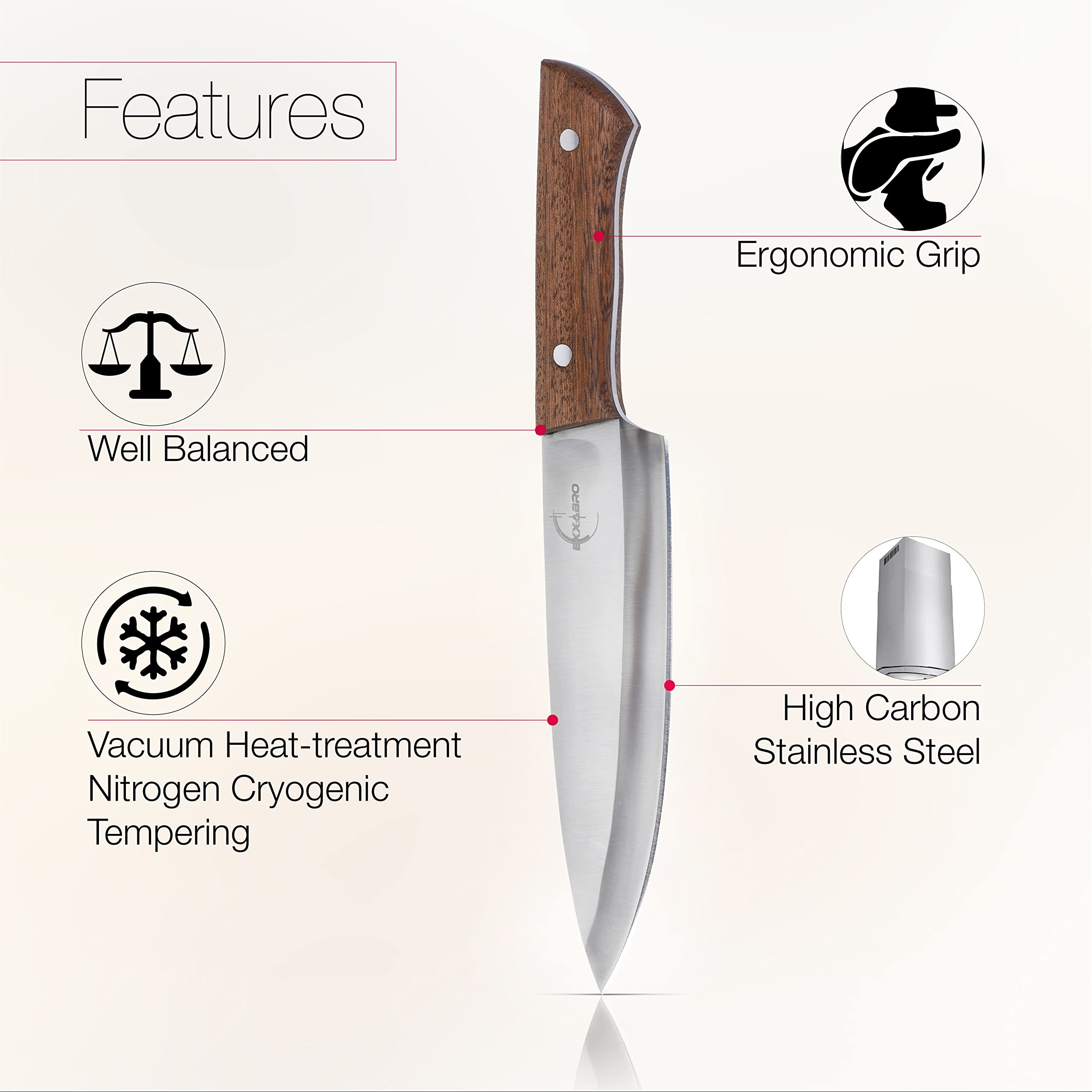 8 Inch Chef Knife - Professional Kitchen Knife Made of High Carbon Stainless Steel, Ultra Sharp Full Tang Chef's Knife,- Rust-Resistant