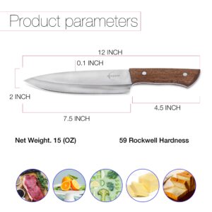 8 Inch Chef Knife - Professional Kitchen Knife Made of High Carbon Stainless Steel, Ultra Sharp Full Tang Chef's Knife,- Rust-Resistant