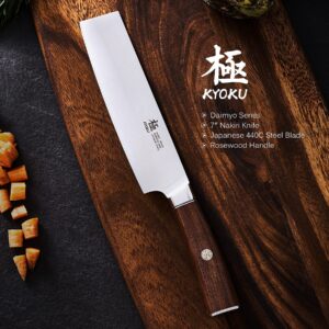 KYOKU Daimyo Series 7" Cleaver Knife + 7'' Nakiri Knife + 8'' Chef Knife - Japanese 440C Stainless Steel - Rosewood Handle