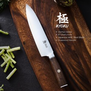 KYOKU Daimyo Series 7" Cleaver Knife + 7'' Nakiri Knife + 8'' Chef Knife - Japanese 440C Stainless Steel - Rosewood Handle