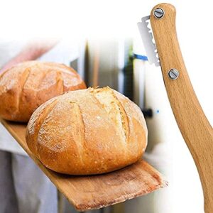 ETSAMOR Bread Bakers Lame Hand Crafted Wooden Handle Bread Slashing Tool for Bread Slicer Cake Cutter with Plastic Protective Cover 5 Sharp Blades