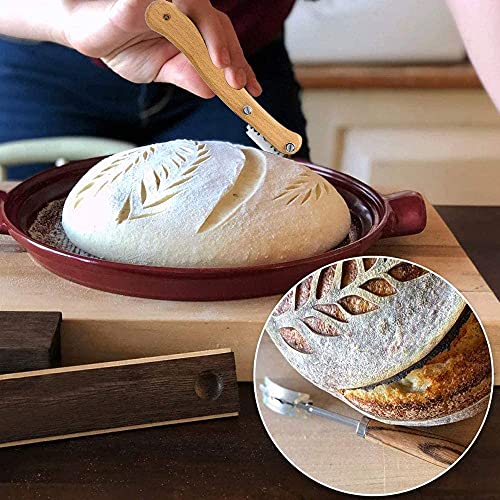 ETSAMOR Bread Bakers Lame Hand Crafted Wooden Handle Bread Slashing Tool for Bread Slicer Cake Cutter with Plastic Protective Cover 5 Sharp Blades