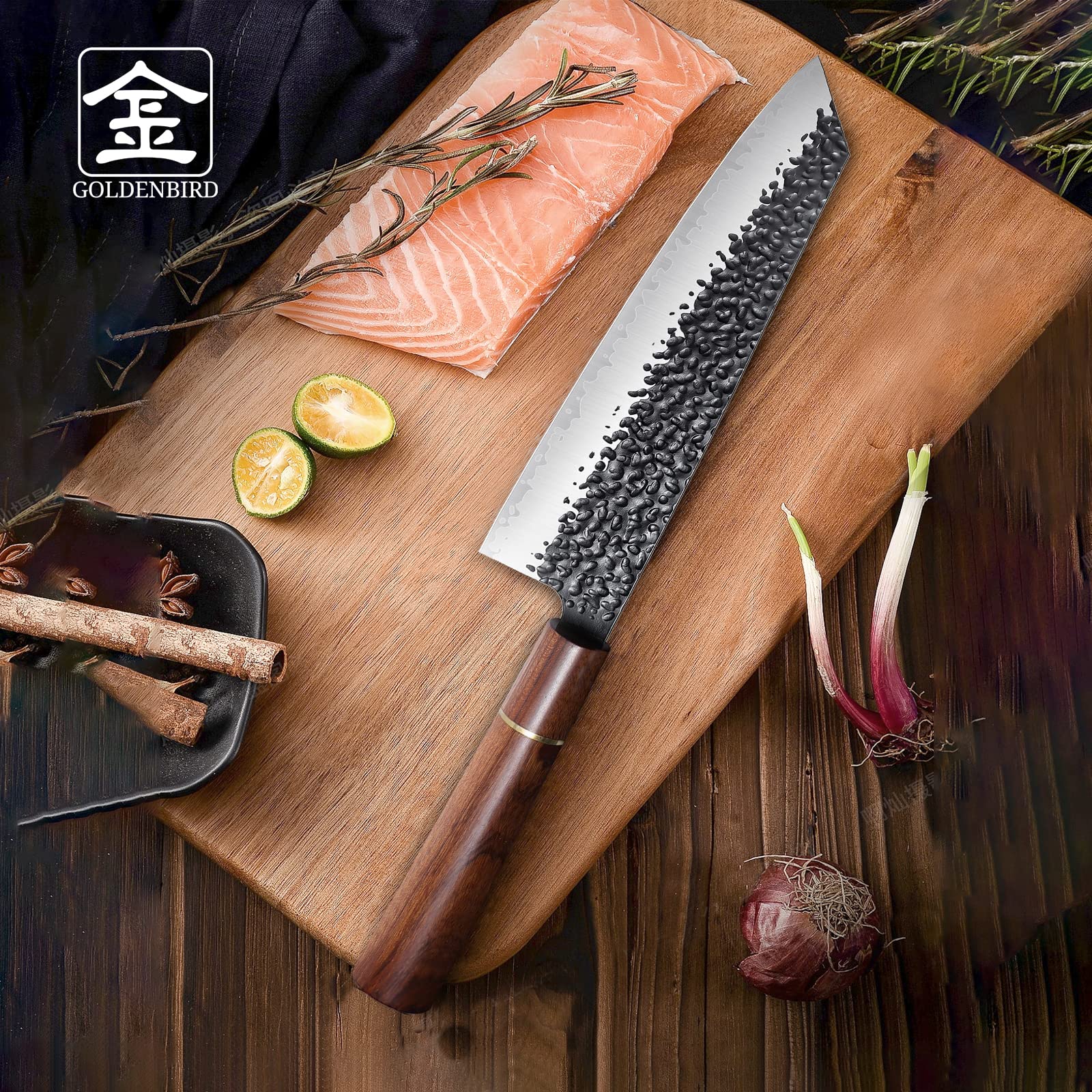 Golden Bird Japanese Kiritsuke Knives- 9 Inch Slicing Knife Sharp Meat Cutting Knife, Hand Forged 3 Layers 9CR18MOV High Carbon Breaking Knife Carving Knife, Gift for Father Mother Chef