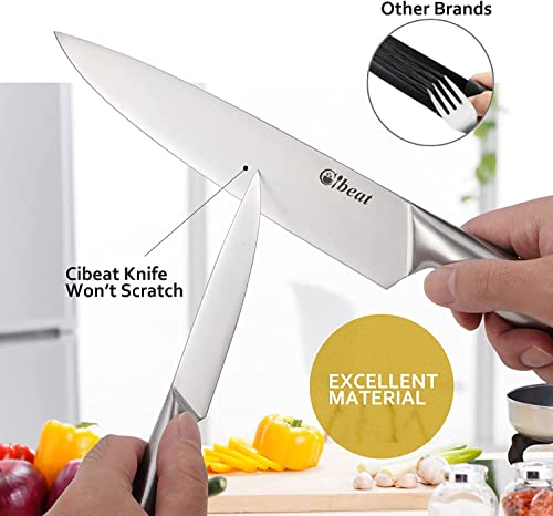 Fashionwu 5pcs Kitchen Knife Set, Stainless Steel Chef Knife Set, Kitchen Knives Set with Transparent Cover, Non-Slip Handle, Santoku Knife, Serrated Bread Knife, Kitchen Cooking Set with Gift Box