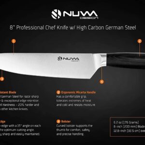 GEAR DISTRICT 8" Professional Chef Knife - High Carbon German Steel, Razor-Sharp Blade, Ergonomic Handle, Full Tang Design, Includes Hand Deodorizer