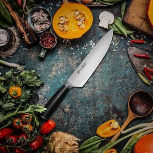 GEAR DISTRICT 8" Professional Chef Knife - High Carbon German Steel, Razor-Sharp Blade, Ergonomic Handle, Full Tang Design, Includes Hand Deodorizer