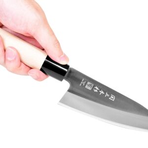 Seki Japan Japanese Seki SANBONSUGI Sushi Chef Knife, 420J2 Stainless Steel Sashimi Deba Knife, Wood Handle, 150 mm (5.9 in)