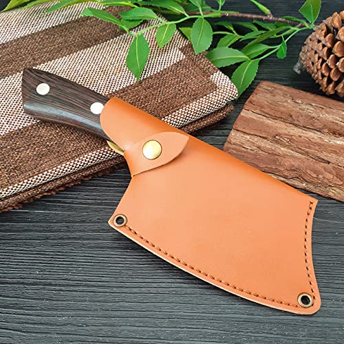 Fubinaty 5 Inch Chef Knife Set Handmade Forged Squama Pattern Kitchen Cleaver Knives High Carbon Steel Cooking Knife with Full Tang Wood Handle and PU Leather Sheath for Home Restaurant Camping BBQ