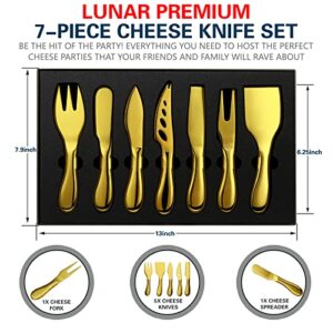 Kats Beypg Advanced 7-Pieces Cheese Knife Set Collection 18/10 Stainless Steel Cheese Knives Sets Charcuterie Utensils With Cheese Knife And Cheese Slicer,Exquisite Cheese Spreader Gift Sets (Gold)