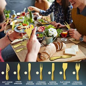 Kats Beypg Advanced 7-Pieces Cheese Knife Set Collection 18/10 Stainless Steel Cheese Knives Sets Charcuterie Utensils With Cheese Knife And Cheese Slicer,Exquisite Cheese Spreader Gift Sets (Gold)