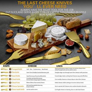 Kats Beypg Advanced 7-Pieces Cheese Knife Set Collection 18/10 Stainless Steel Cheese Knives Sets Charcuterie Utensils With Cheese Knife And Cheese Slicer,Exquisite Cheese Spreader Gift Sets (Gold)