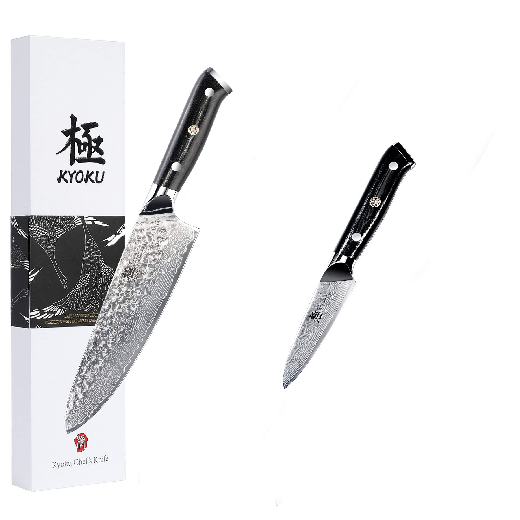 KYOKU Shogun Series 8" Professional Chef Knife + 3.5" Paring Knife - Japanese VG10 Steel Core Forged Damascus Blade