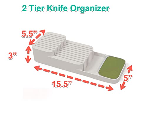 2022 Latest Kitchen Organizer Cutlery Storage Tray Knife Holder Drawer Storage for Spoons, Forks, Knives Tableware Organizer Knives Block Rack Set Cabinet Stand Multi-Purpose 15.5" (Knives White)