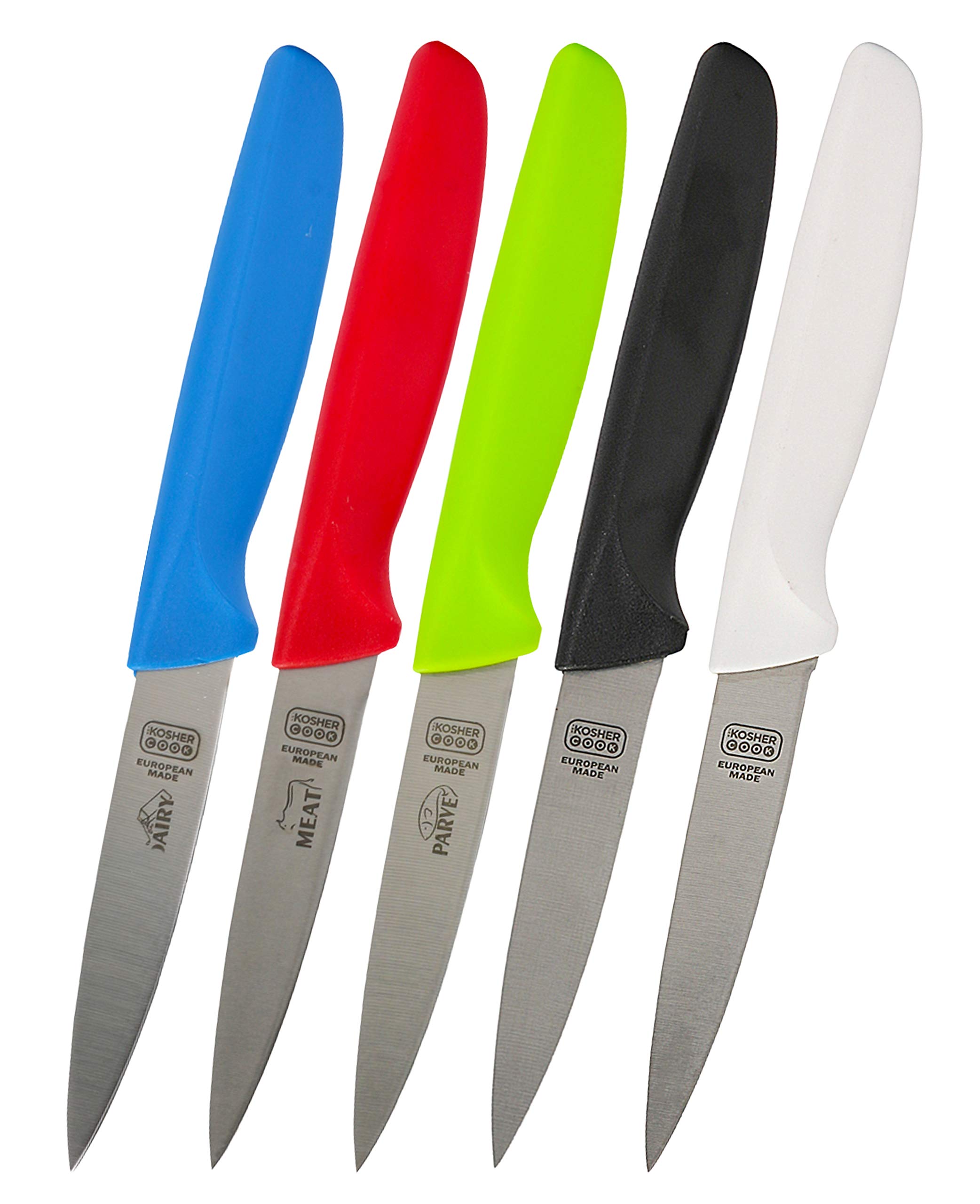 The Kosher Cook Kitchen Knife 5-Piece Set - 4 inches - Steak and Vegetable Knife - Razor Sharp Pointed Tip, Straight Edge - Color Coded Kitchen Tools