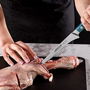 ARCOS Boning Knife 6 Inch Nitrum Stainless Steel and 160 mm blade. Professional Butcher Knife to Slice Bones from Meat. Ergonomic Polypropylene Handle. Series Brooklyn. Color Blue.